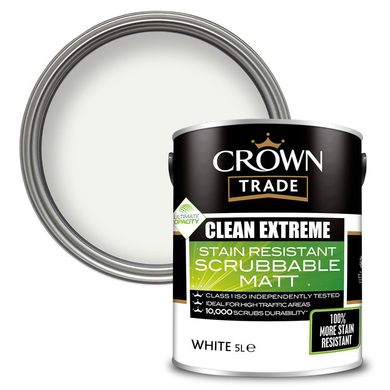 Crown Trade Clean Extreme Scrubbable Matt - White – Decorating Centre ...