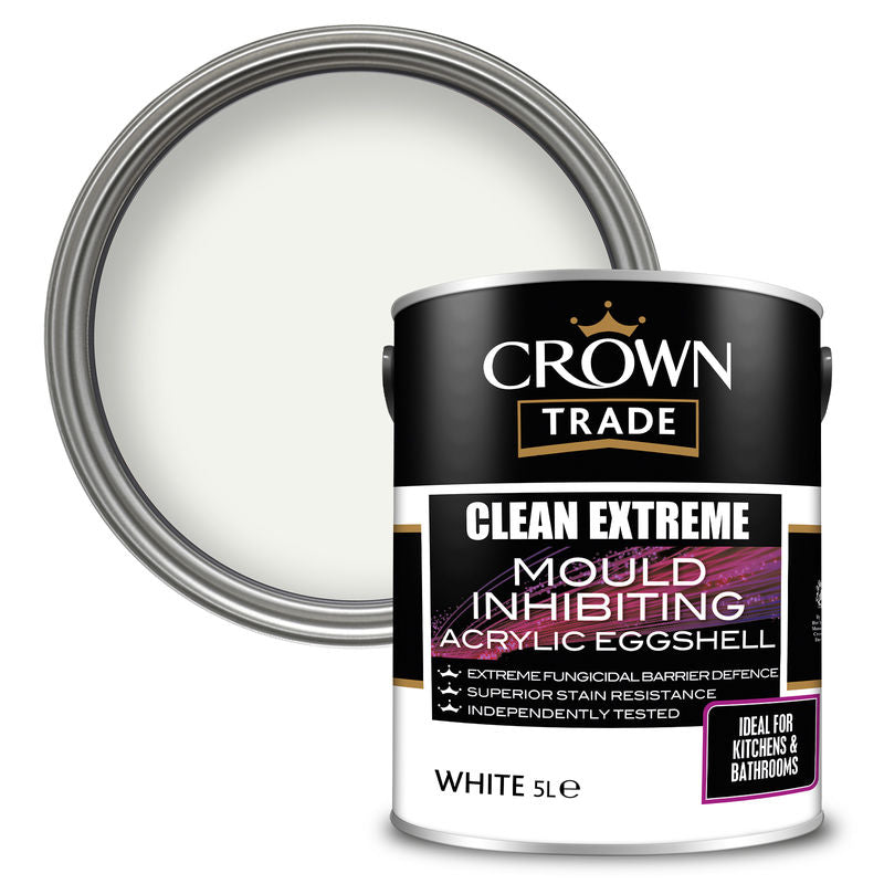 Crown Trade Clean Extreme Mould Inhibiting Acrylic Eggshell - White ...