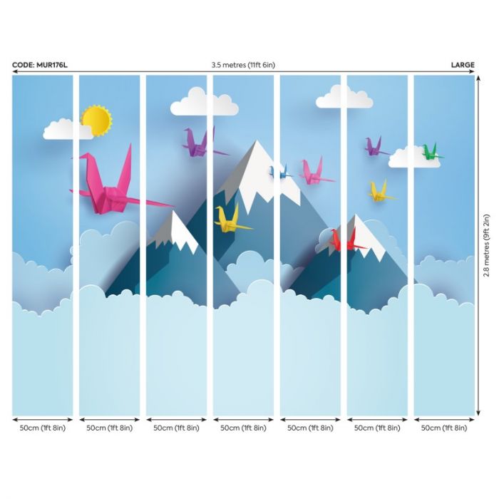 Origin Origami Mountains Wall Mural Powder Blue | Origin Murals ...