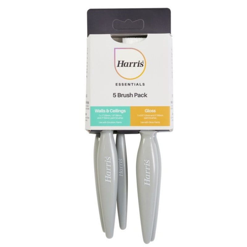 Harris Essentials Wall and Ceiling Gloss 5 Brush Pack – Decorating ...